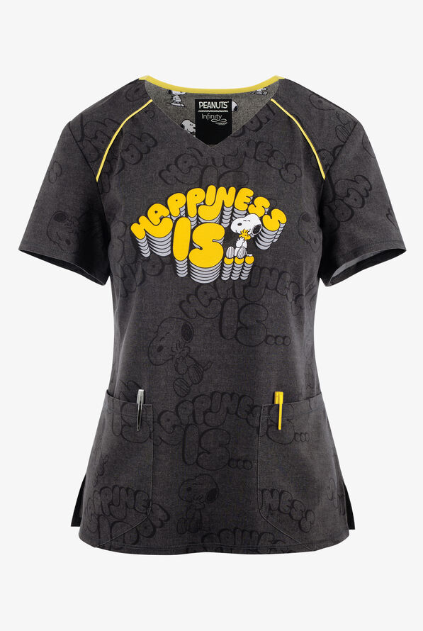 Cherokee Infinity Peanuts Snoopy Make Me Happy Women's 2-Pocket STRETCH ...