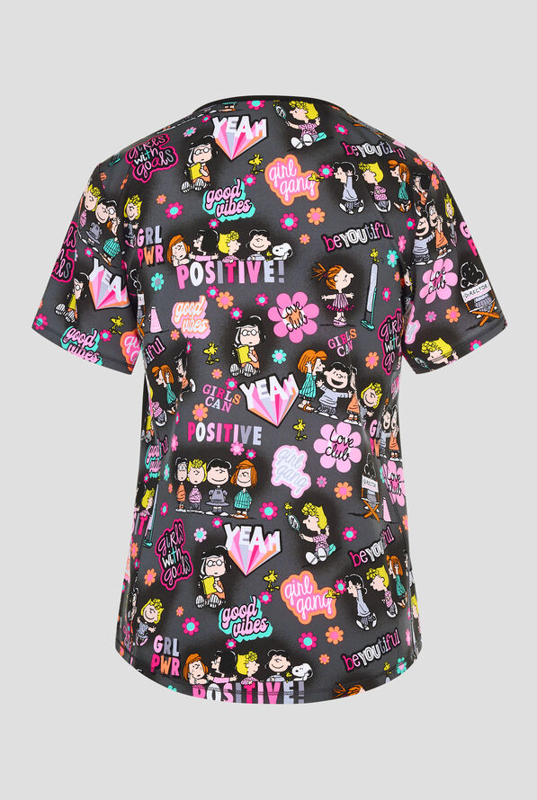 Tooniforms Peanuts Be-YOU-tiful Women's 2-Pocket STRETCH V-Neck Print ...