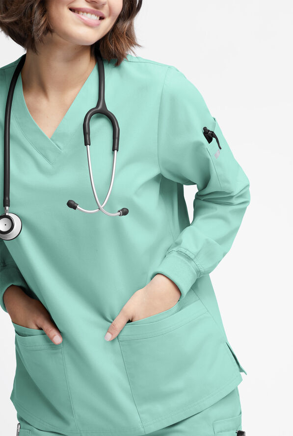 Butter-Soft Originals Women's 7-Pocket V-Neck long Sleeve Scrub Top ...