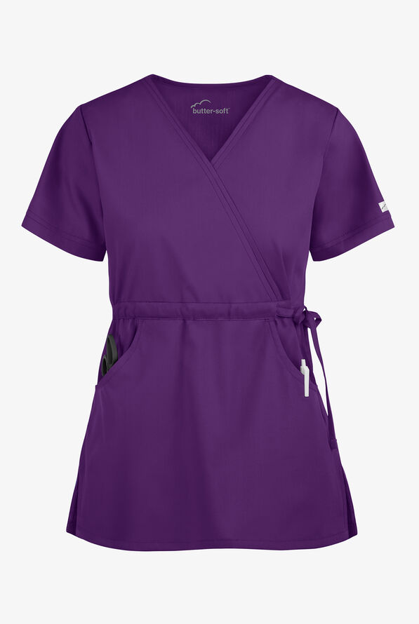 Solid Mock Wrap Scrub Top with Side Tie|Uniform Advantage