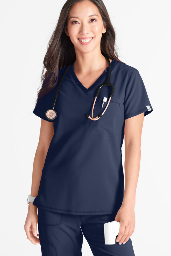 Cherokee Women's 1-Pocket STRETCH Rib-Knit Tuck In V-Neck Scrub Top ...