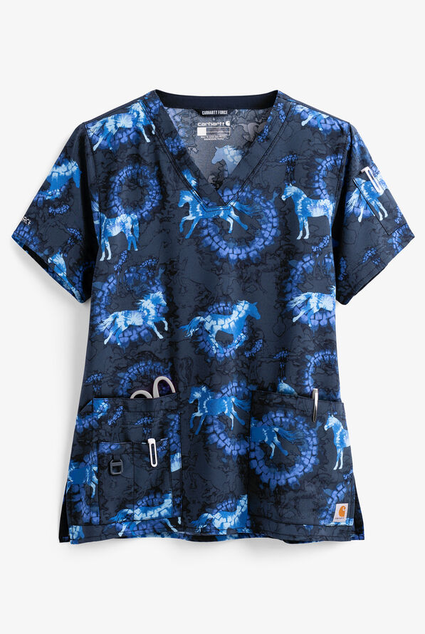 Carhartt Tie Dye Horse Women's 5-Pocket V-Neck STRETCH Print Scrub Top ...