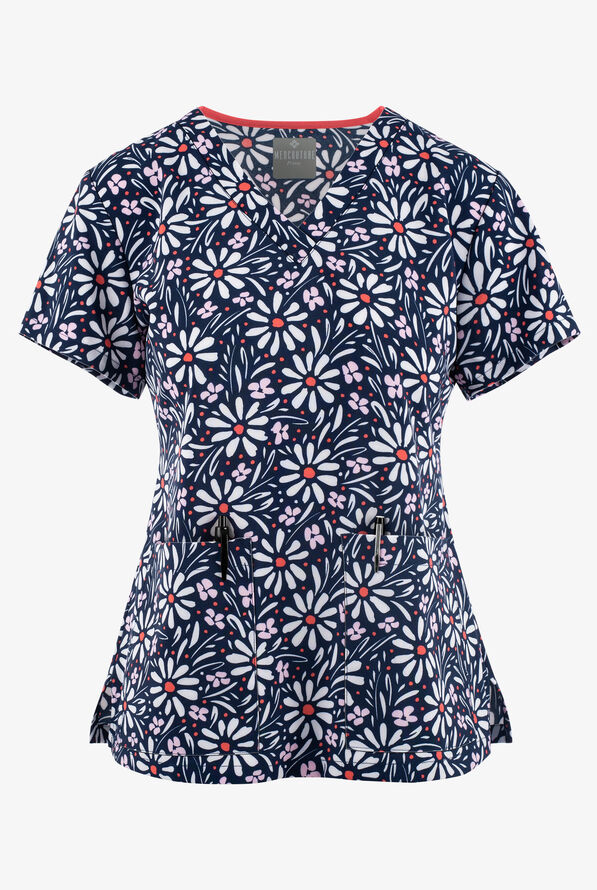 Med Couture Summer Daisy Women's V-Neck Print Scrub Top, Print Scrubs