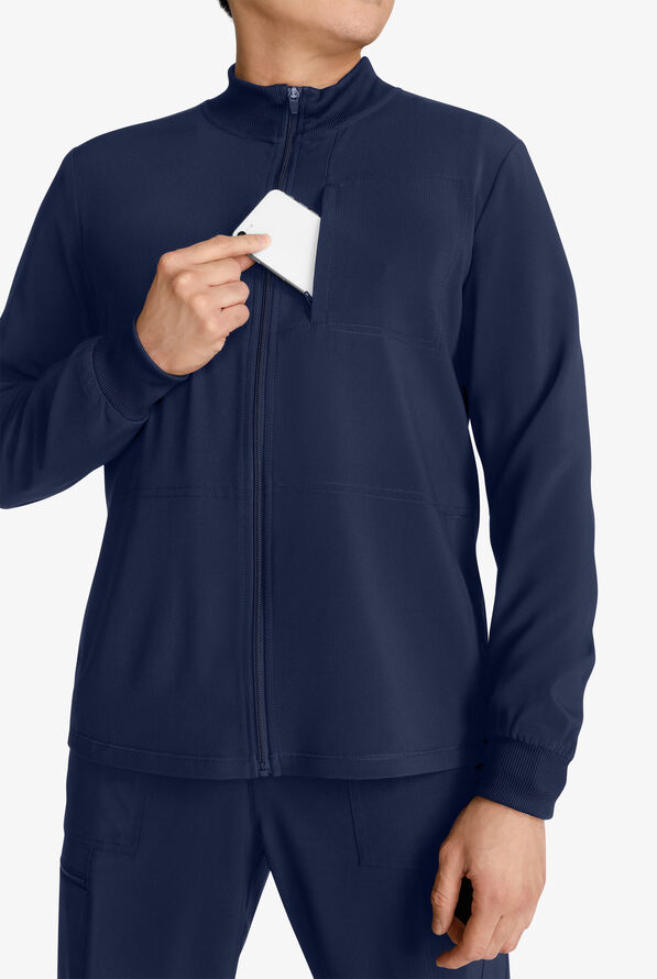 Cherokee Men's 3-Pocket STRETCH Rib-Knit Collar Zip Front Scrub Jacket ...