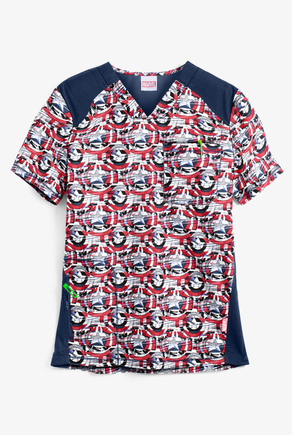 Tooniforms Marvel Defender Men's Print Scrub Top, Disney Scrubs