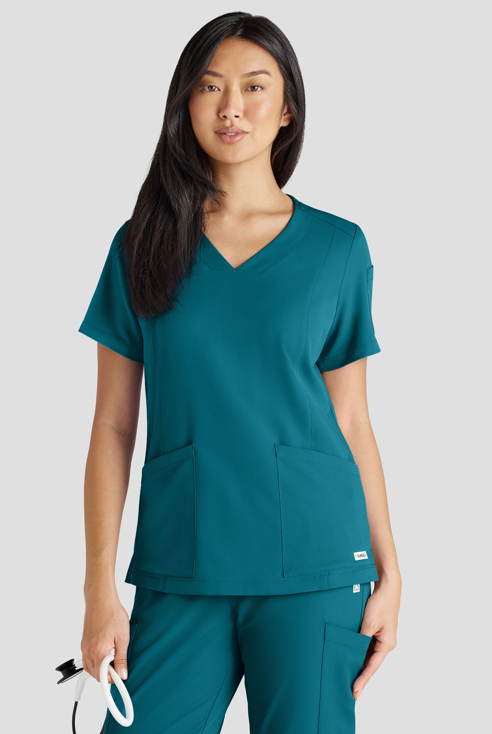 ReSurge Ruby Women's 5-Pocket V-Neck Scrub Top, Stretch Scrubs