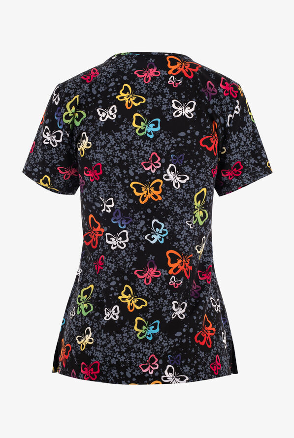 Cherokee Genuine Garden Flutter Butterflies Women's 3-Pocket STRETCH V ...