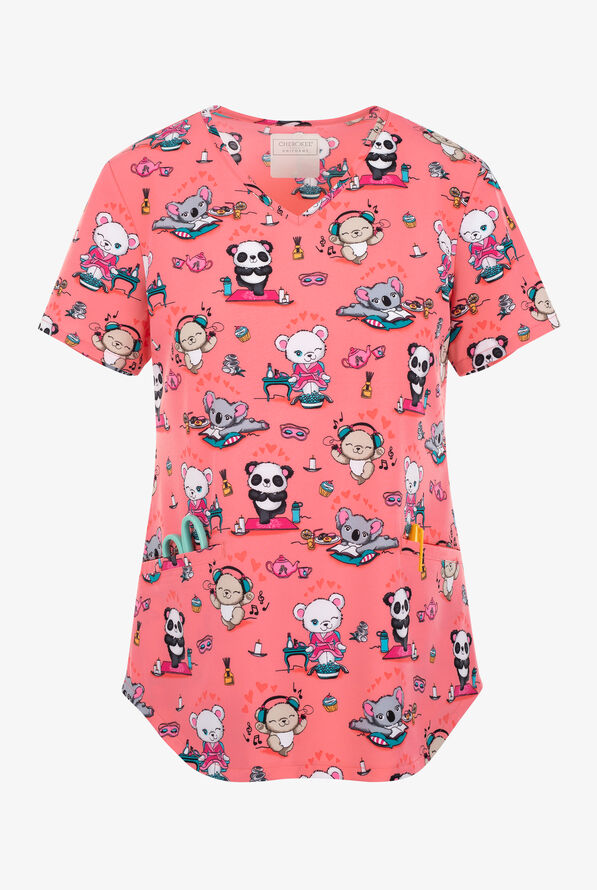 Cherokee Calming Critters Women's 2-Pocket STRETCH V-Neck Print Scrub ...
