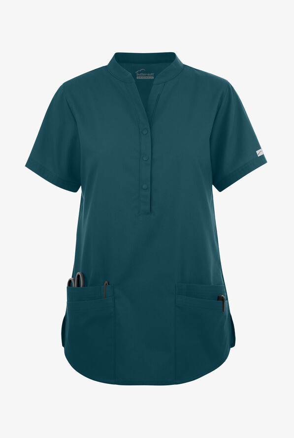 Strictly Scrubs Women's 6-Pocket Mandarin Collar Scrub Top, Cotton Scrubs