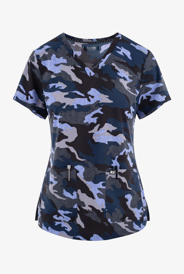 koi Next Gen Heathered Camo Women's 2-Pocket STRETCH V-Neck Print Scrub ...