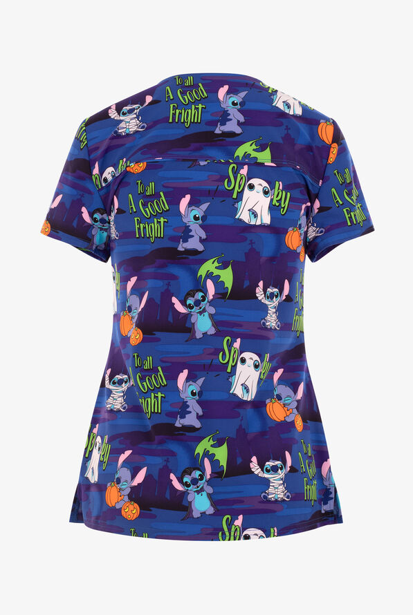 Tooniforms Disney's Stitch A Good Fright Women's 2-Pocket STRETCH V ...