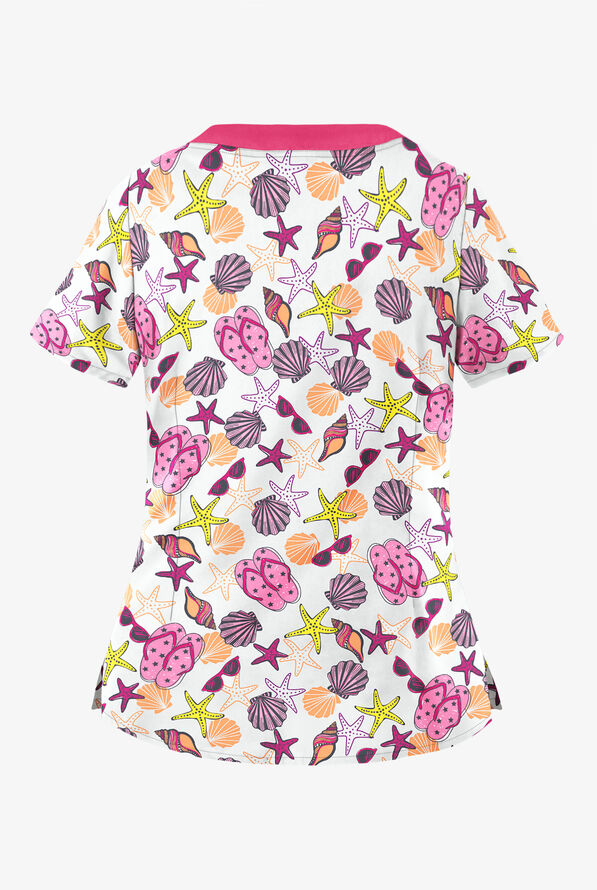 Butter-Soft Walk on the Beach Blush Print Scrub Top, Fashion Scrub