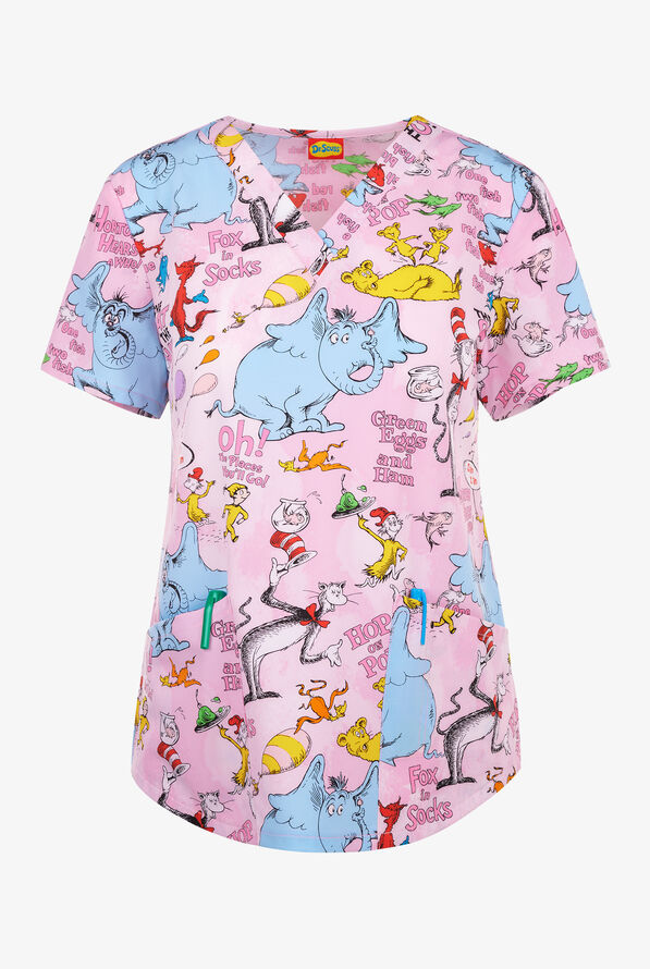 Tooniforms Dr. Seuss Celebration Day Women's 2-Pocket STRETCH V-Neck ...