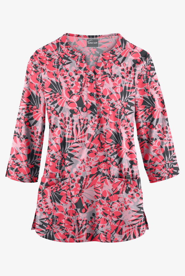 UA Butter-Soft Exotic Garden Silver Women's 4-Pocket 3/4 Sleeve Print ...