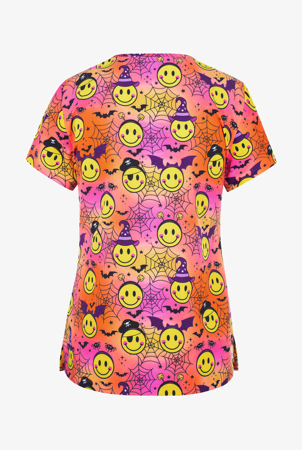 Zavate Ava Therese Spooky Smiles Women's 2-Pocket V-Neck Print Scrub ...