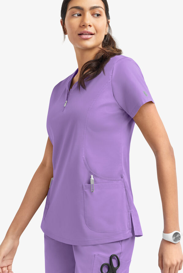 UA Butter-Soft STRETCH Curved Neck Zipper Scrub Top | Fashion Scrubs