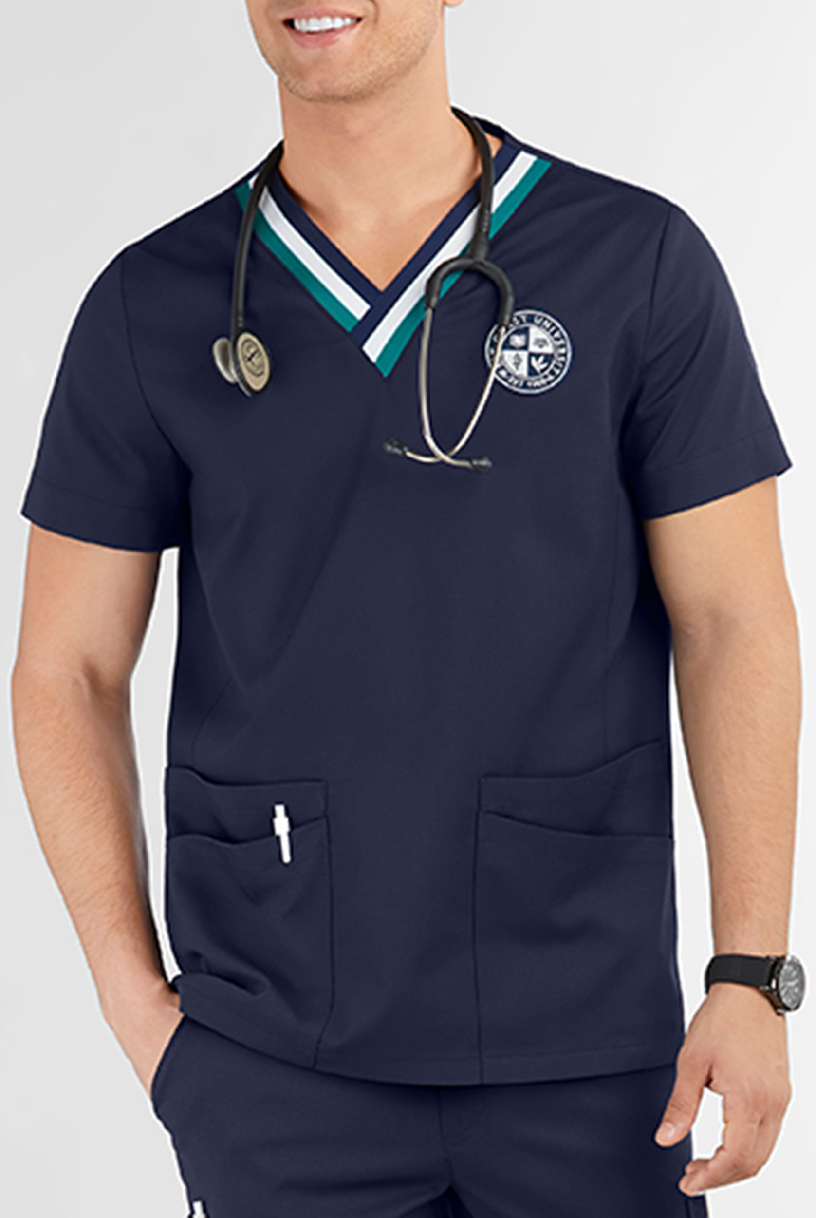 WCU Men’s V-neck Top with Tri-colored Neck Trim