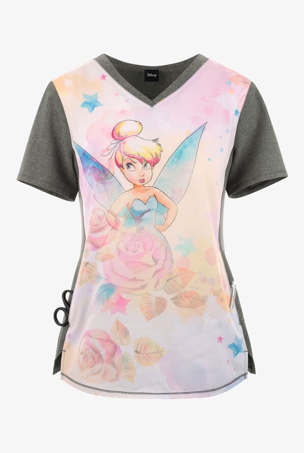 Cherokee Tooniforms Fairy Wings Womens Print Scrub Top, Cartoon Scrubs