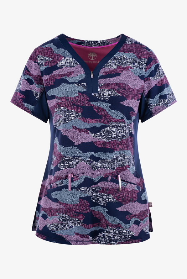Healing Hands Beyond Just Camo Women's 2-Pocket STRETCH Y-Neck Print ...
