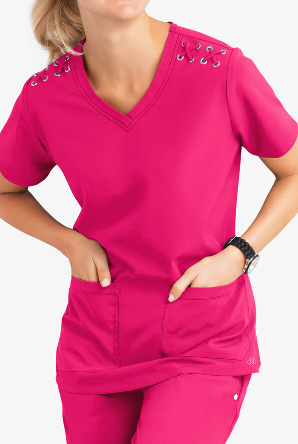 Easy STRETCH by Butter-Soft Leila Lace Up Scrub Top | Stretch Scrubs
