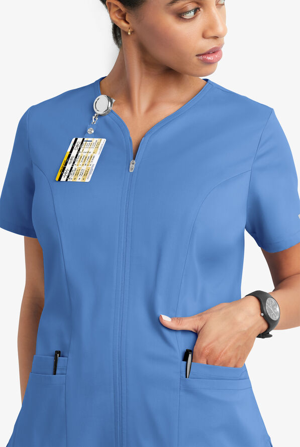UA Butter-Soft STRETCH Smooth Face Zipper Scrub Top | Fashion Scrubs