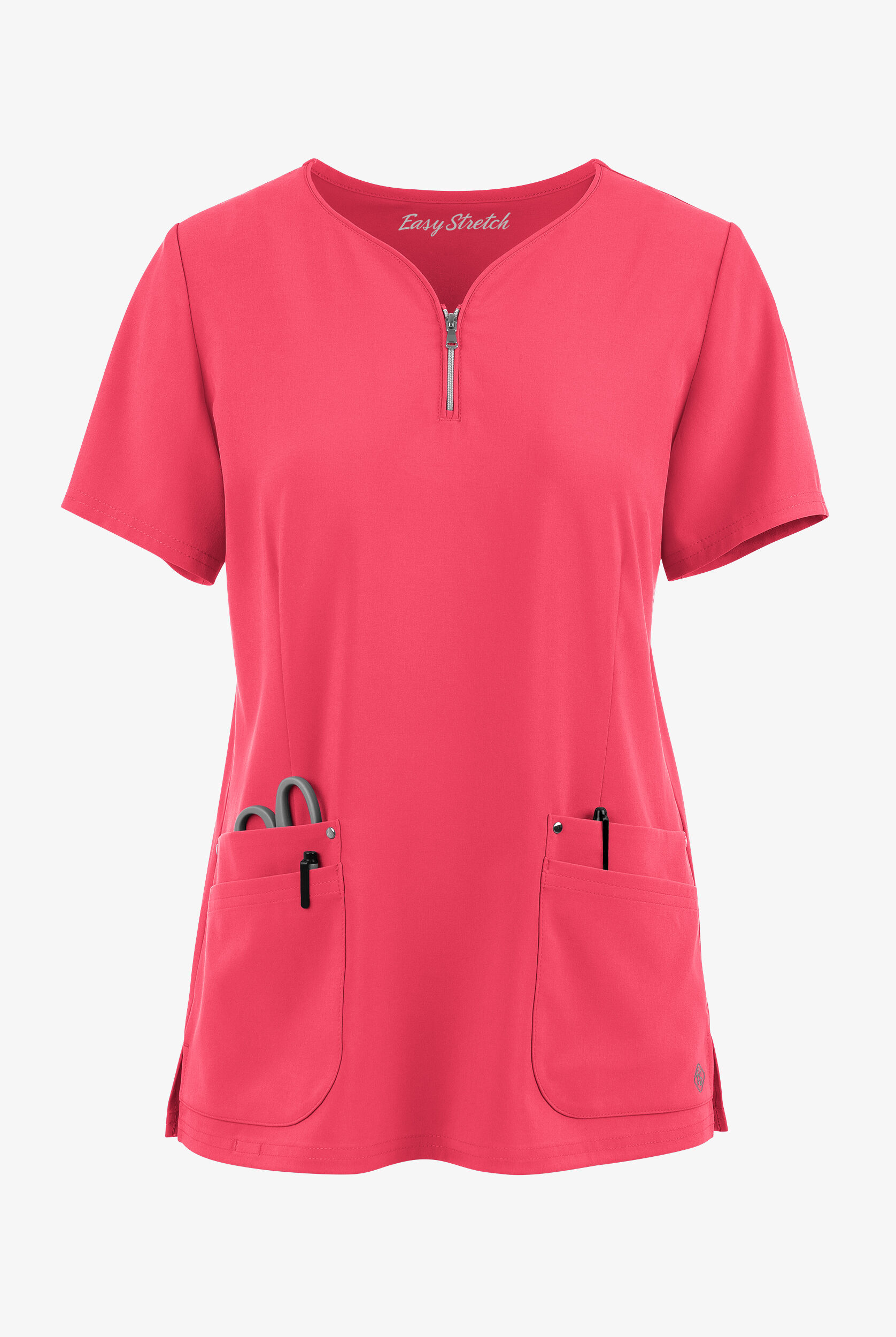 Easy STRETCH Arianna Women's 4 Pocket Curved Neck Scrub Top, Nursing Scrubs
