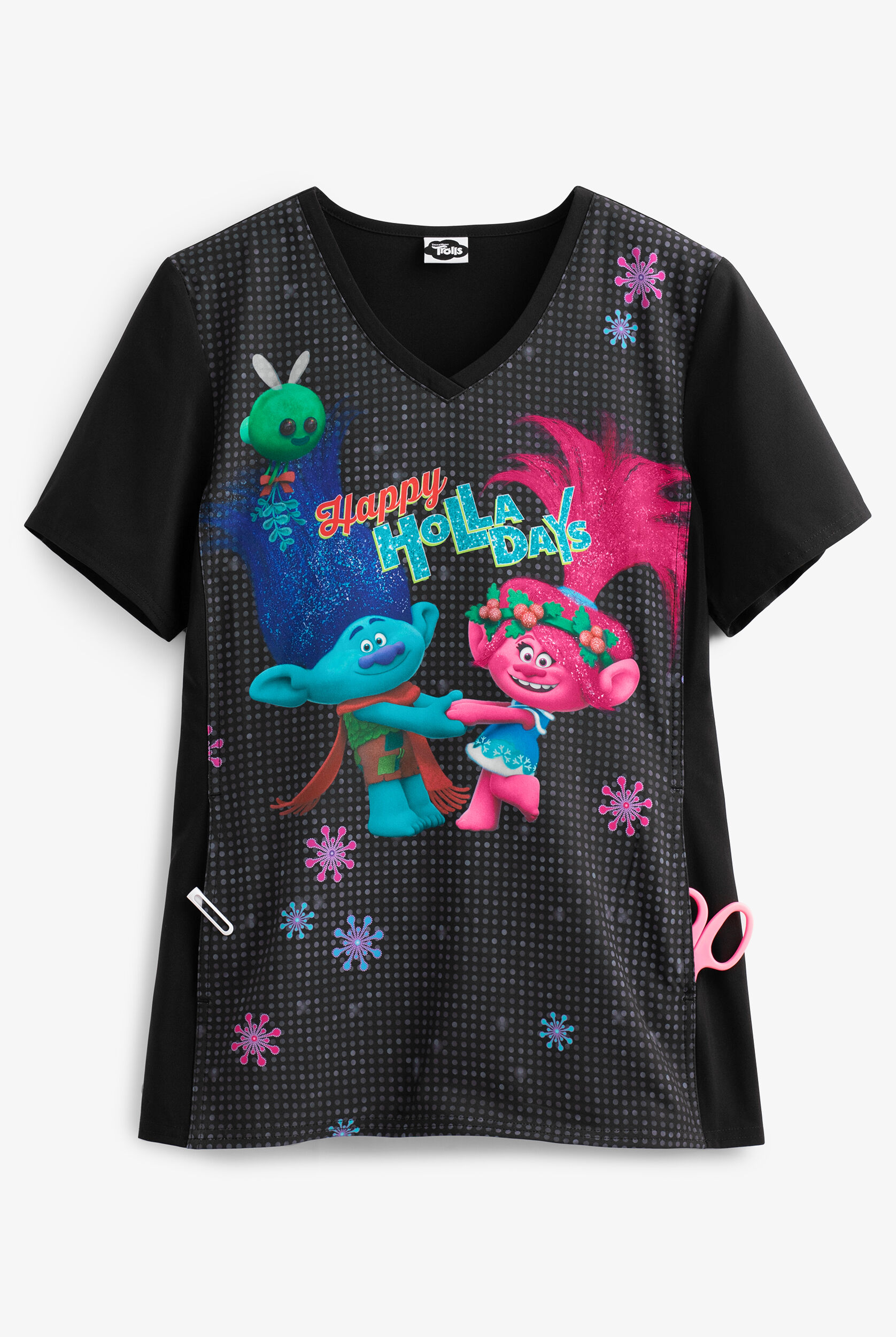Cherokee Tooniforms DreamWorks Troll Holla Days Scrub Top, Print Scrub
