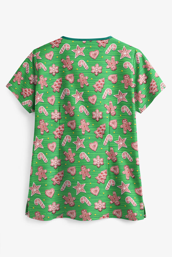 UA Gingerbread Cookies Gecko Princess Seam Scrub Top, Holiday Scrubs