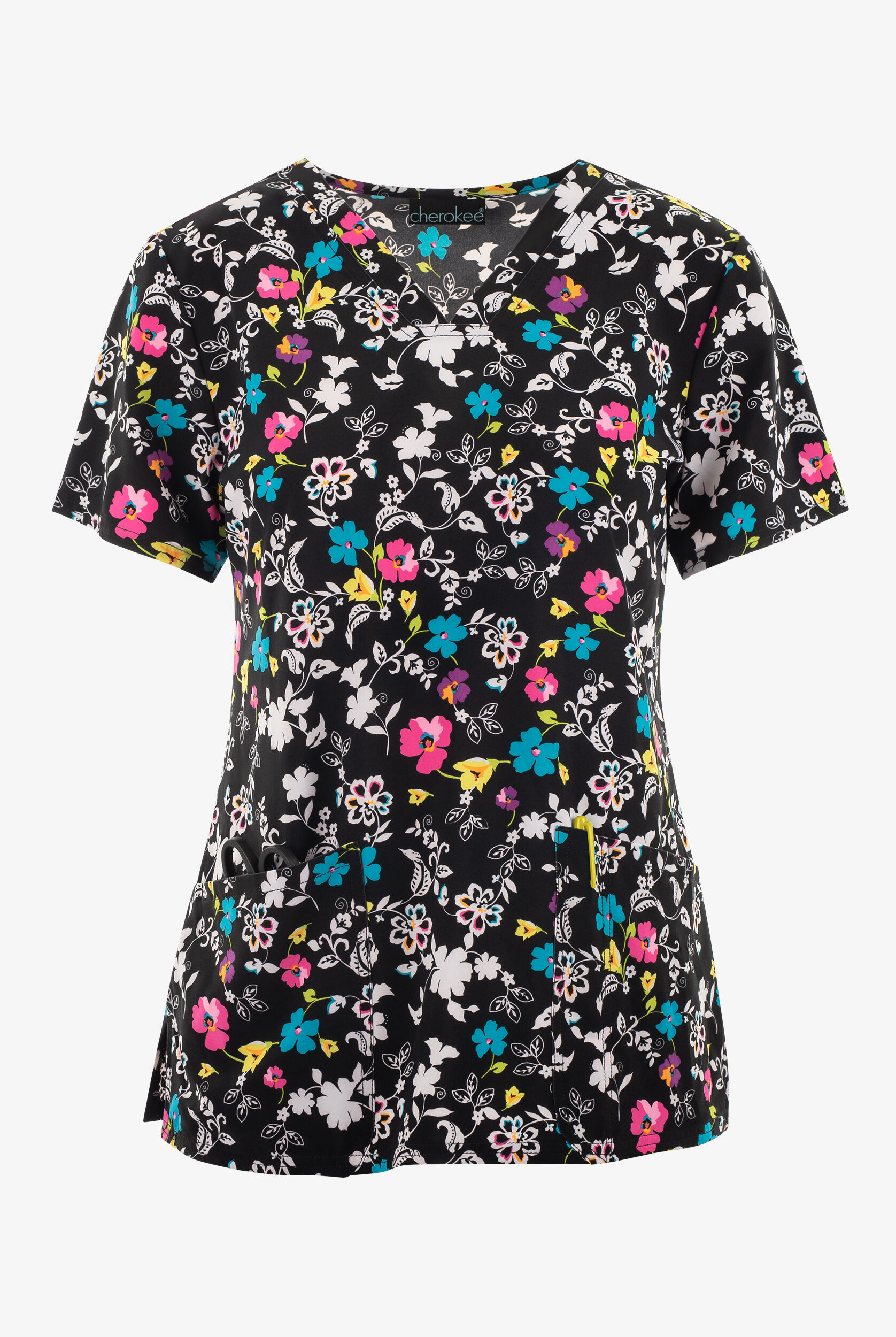 Cherokee Genuine Scroll For It Women's Print Scrub Top, Stretch Prints
