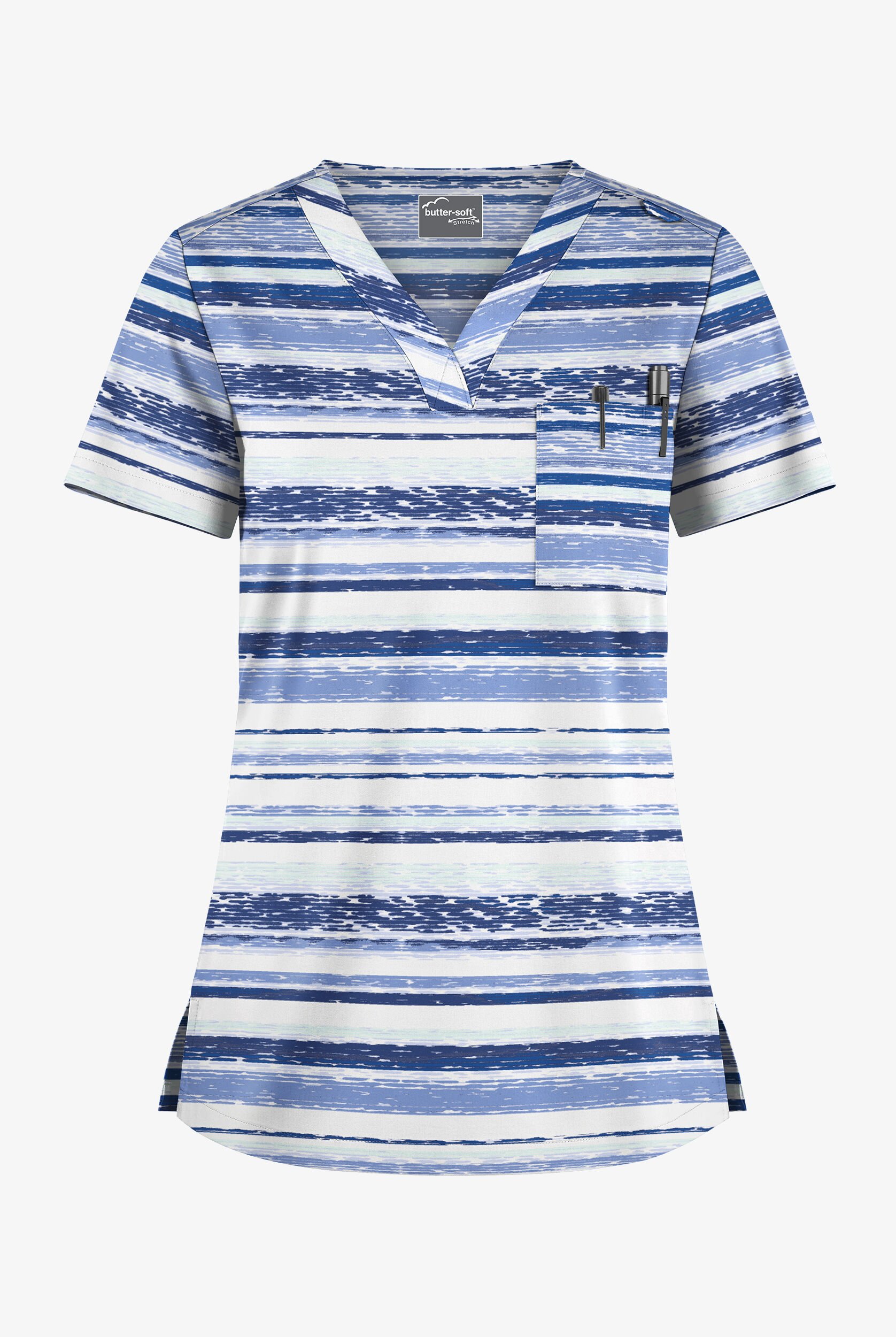 UA Butter-Soft STRETCH Shockwave Arctic Blue Women's 1-Pocket V-Neck ...