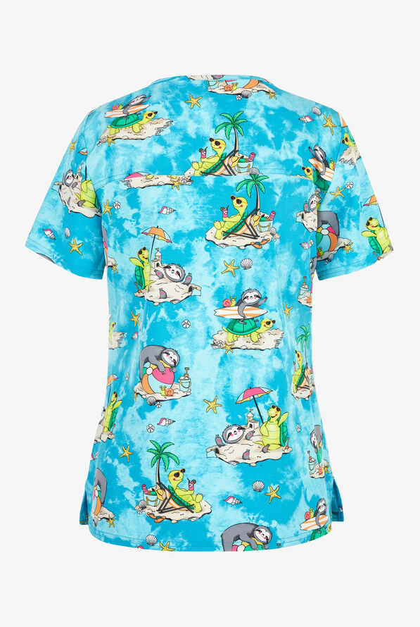 Cherokee Slow Tide Women's 2-Pocket STRETCH V-Neck Print Scrub Top ...