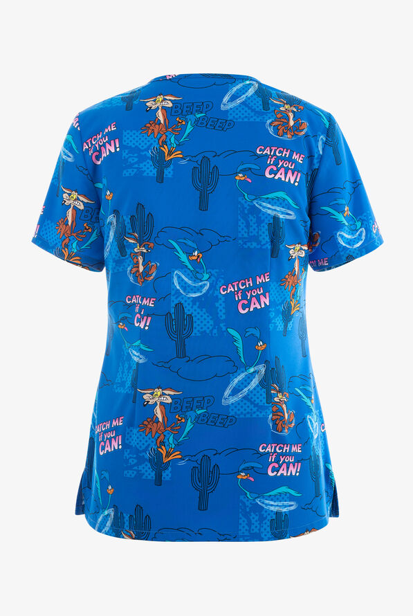 Tooniforms Catch Me Road Runner Women's 3-Pocket STRETCH V-Neck Print ...