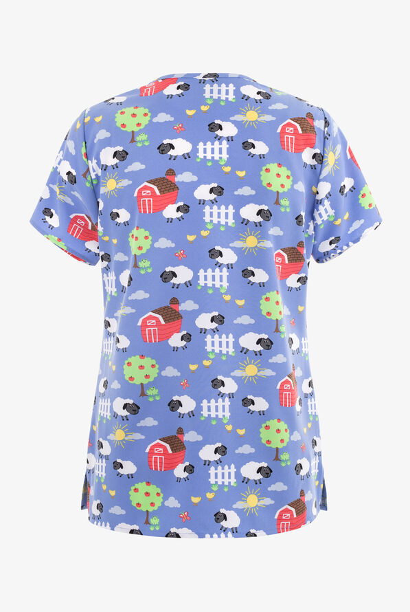 Zoe & Chloe Sheeps and Chicks Women's 2-Pocket STRETCH V-Neck Print ...