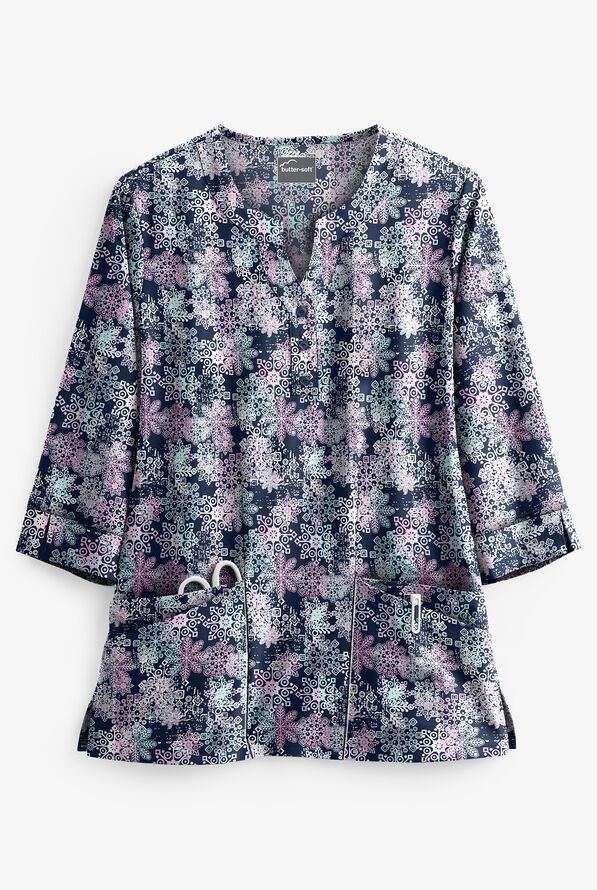 UA Falling Snowflakes Light Thistle Print Scrub Top, Holiday Scrubs