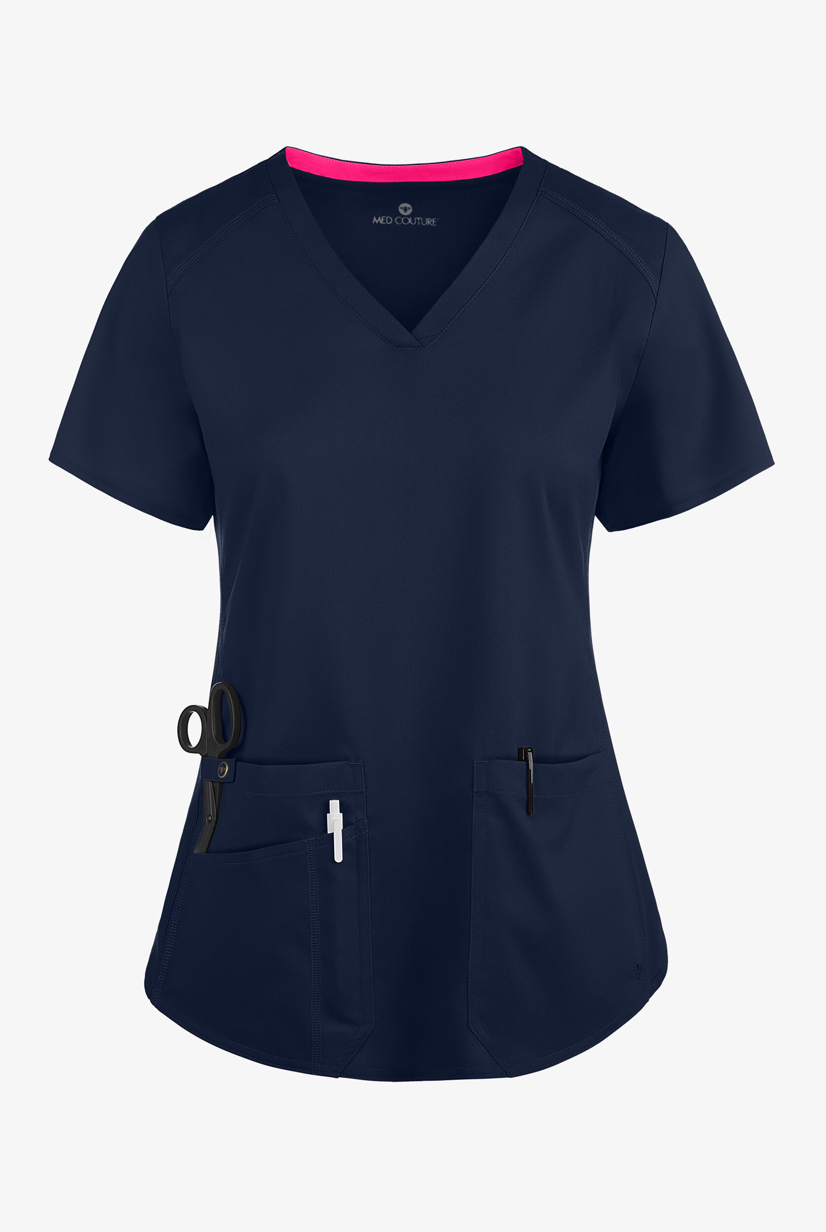 Med Couture Touch V-Neck Shirt-tail Scrub Top, Stretch Scrubs