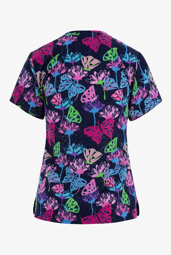 Zinnia Crystal Butterfly Floral Silver Glitter Women's 2-Pocket STRETCH ...