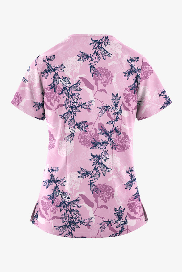 Easy STRETCH Pink Peony Print Scrub Top, Print Scrubs