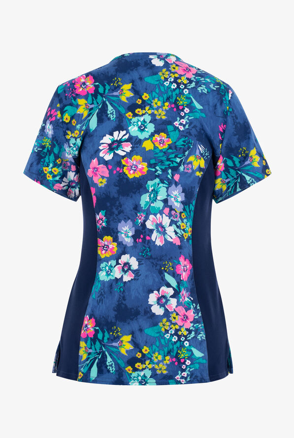 Cherokee iflex Blooming Tie Dye Floral Women's 2-Pocket STRETCH Mock ...