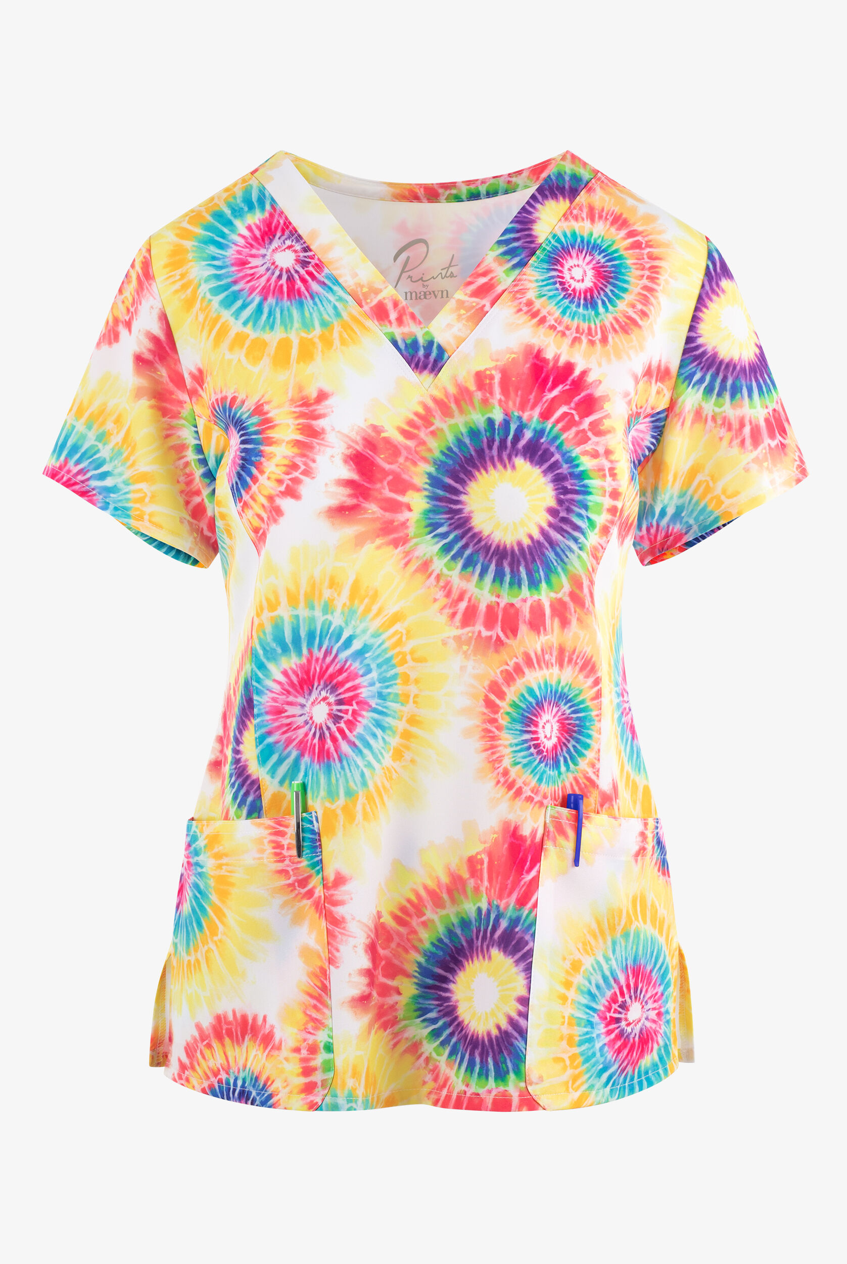 Maevn Rainbow Dreams Tie Dye Women's 3-Pocket STRETCH V-Neck Print ...