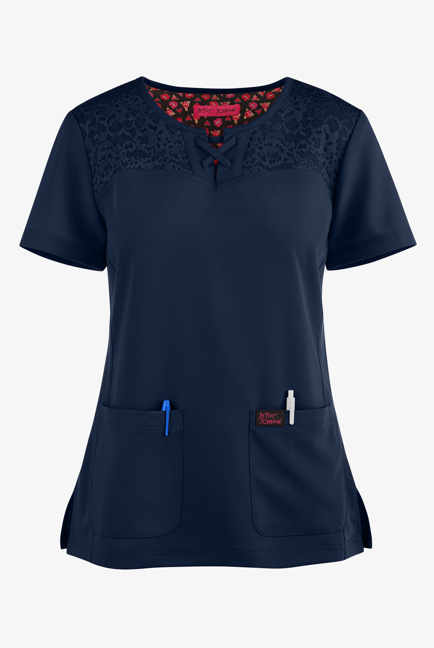 Betsey Johnson Lace Yoke Scrub Top, Stretch Scrubs