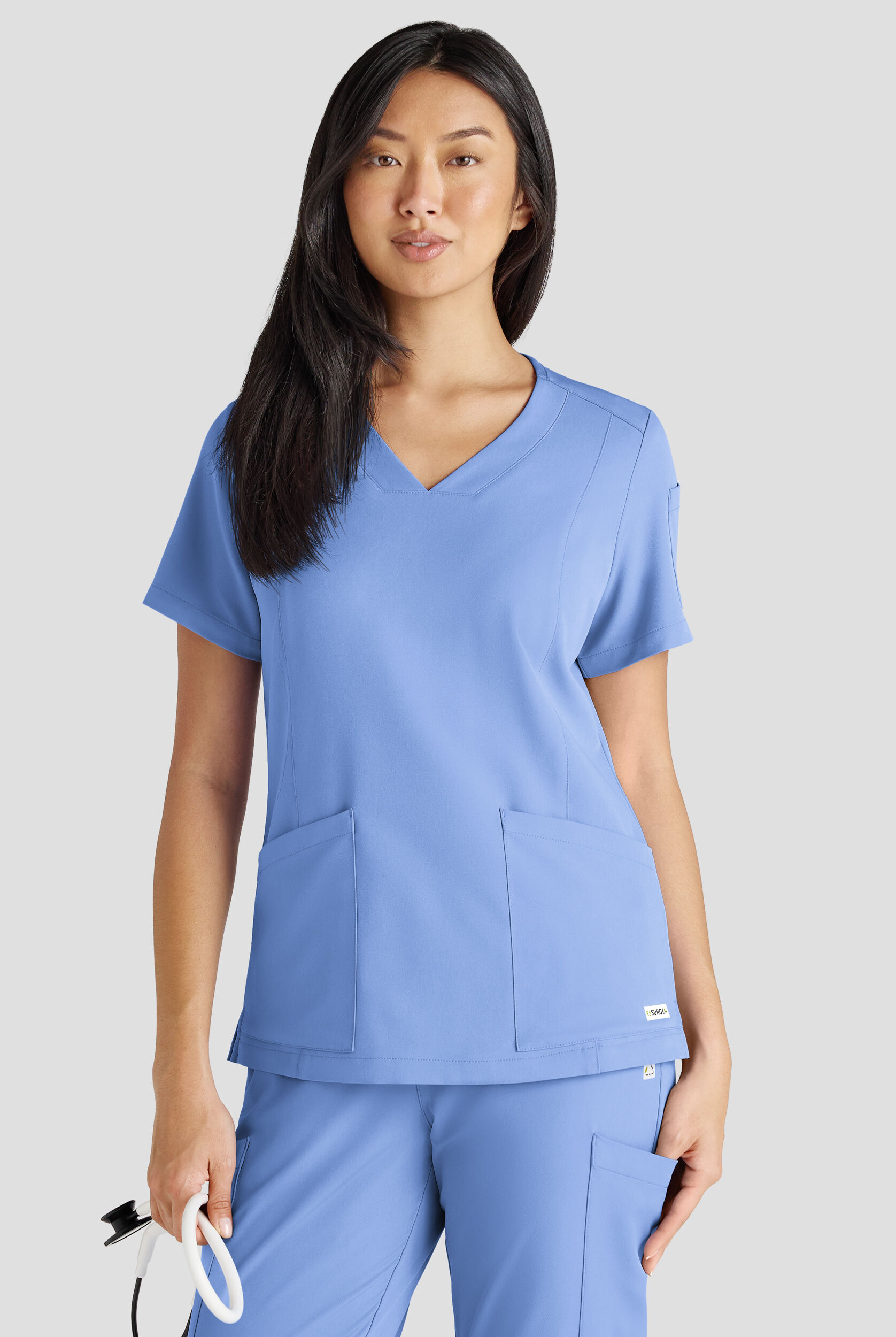 ReSurge Ruby Women's 5-Pocket V-Neck Scrub Top, Stretch Scrubs