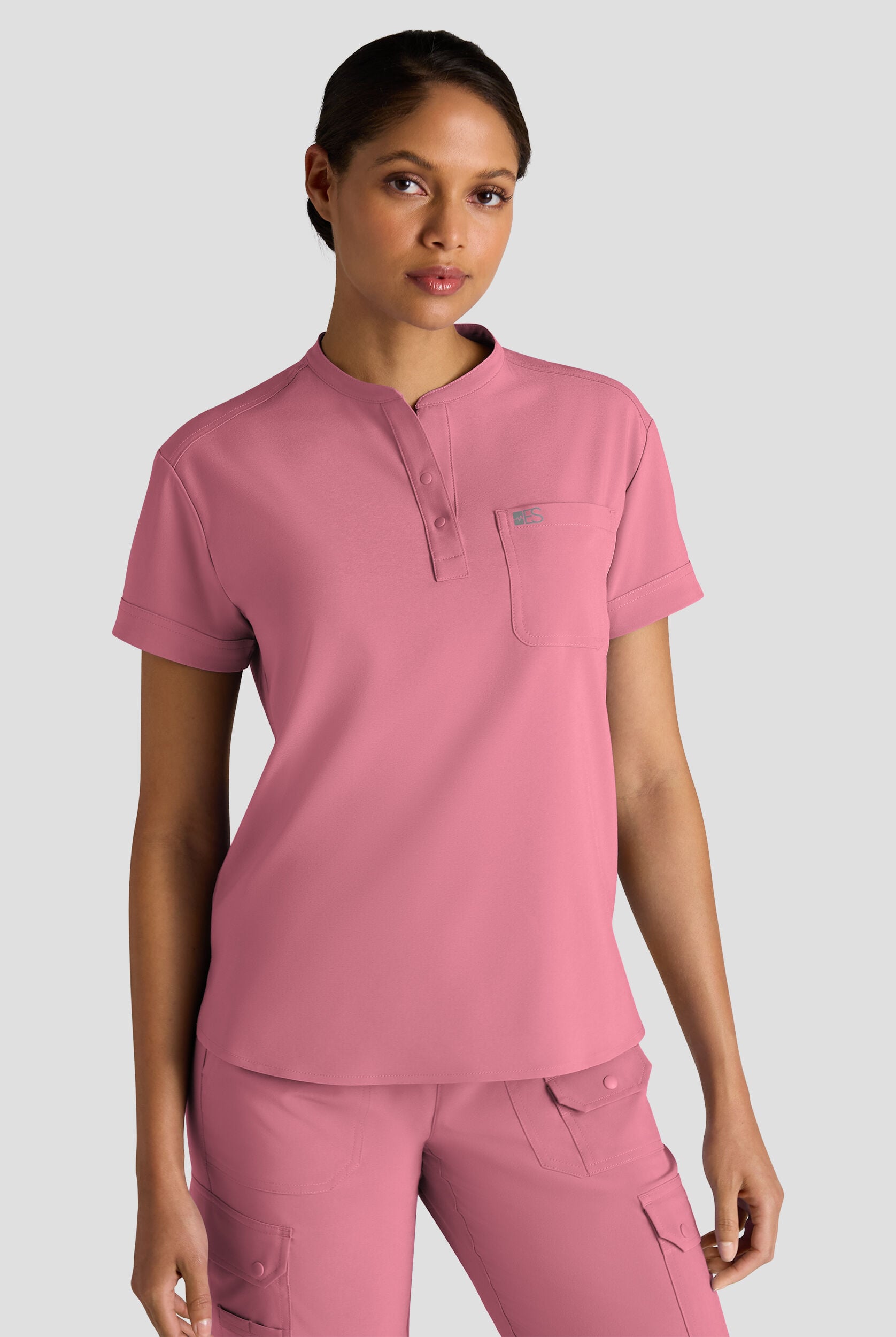 Easy STRETCH Women's One Pocket Henley Scrub Top, Fashion Scrubs