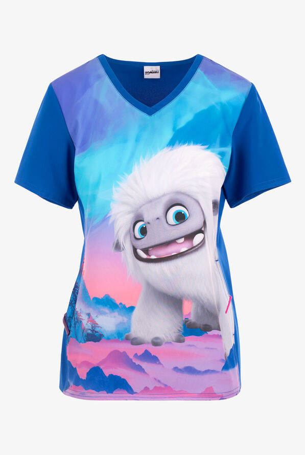 Tooniforms Dreamworks Abominable Women's 1-Pocket STRETCH V-Neck Print ...