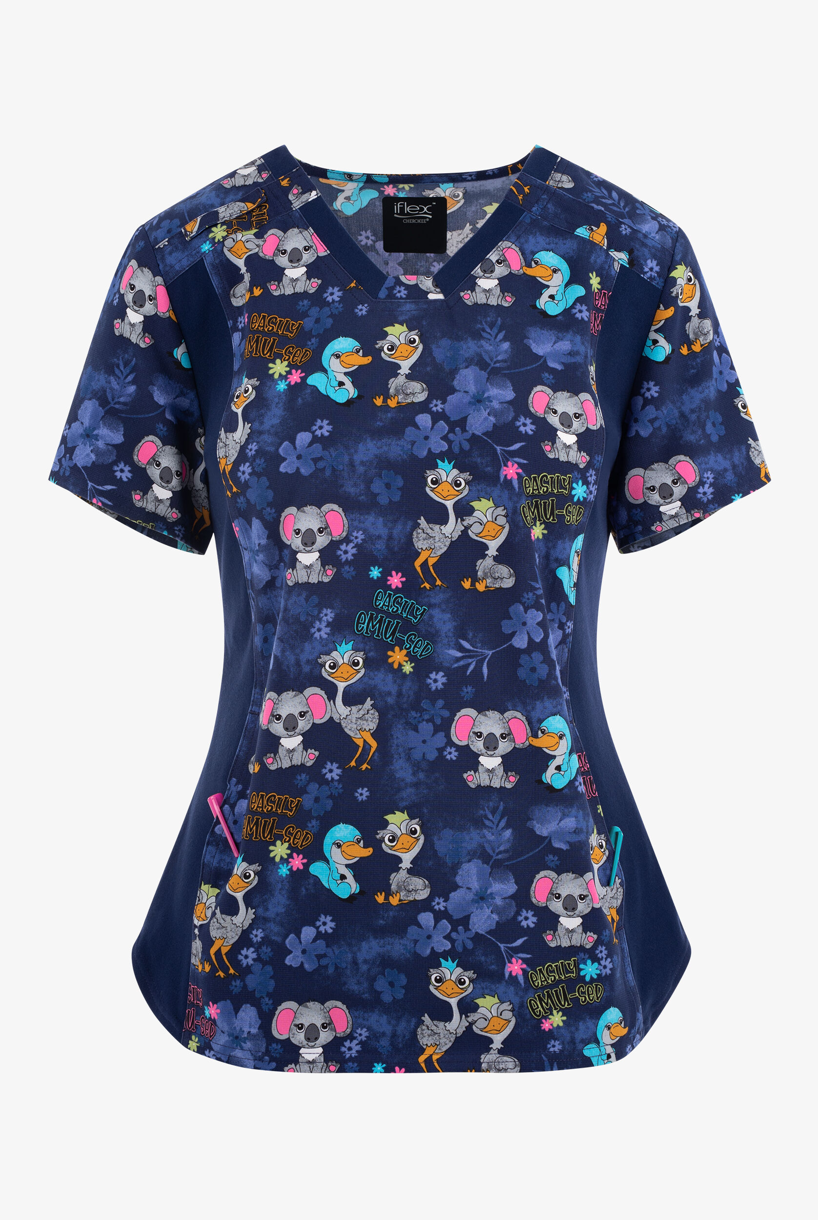 Cherokee iflex Easily Emu-sed Women's 1-Pocket STRETCH V-Neck Print ...