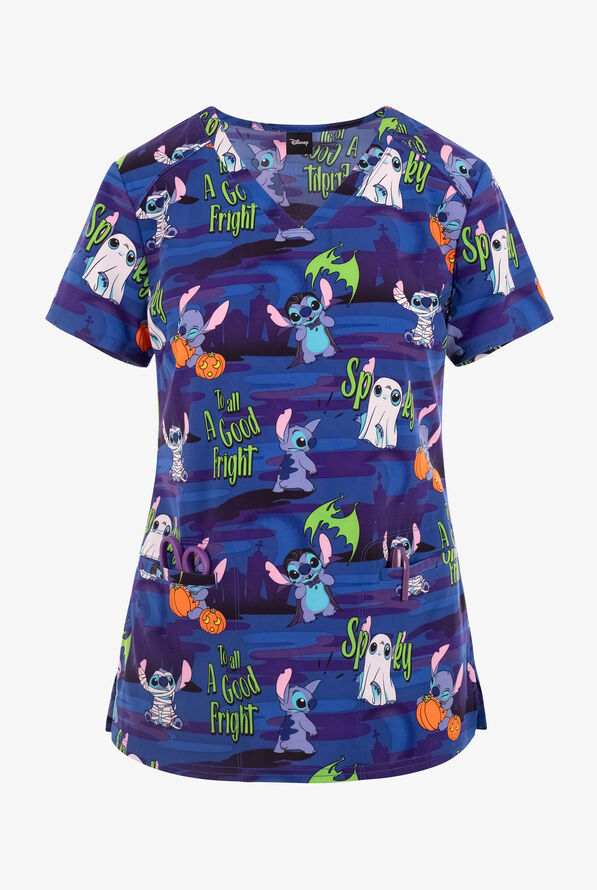 Tooniforms Disney's Stitch A Good Fright Women's 2-Pocket STRETCH V ...