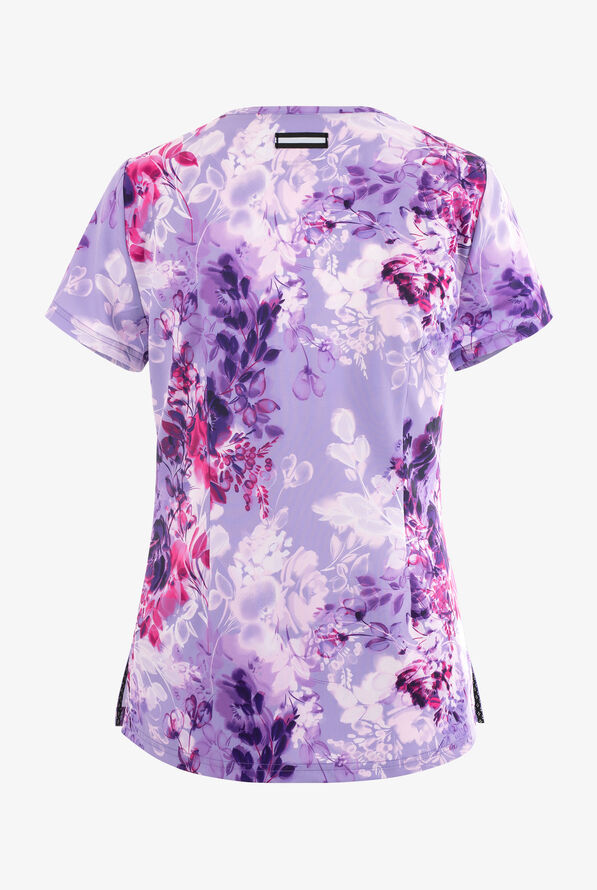 koi Next Gen Fleur Garland Floral Women's 2-Pocket STRETCH V-Neck Print ...
