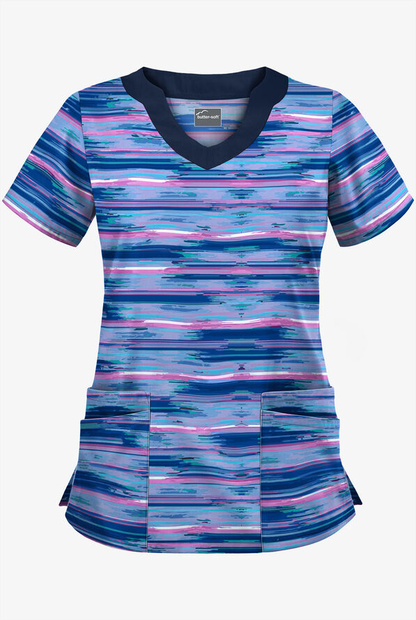 Butter-Soft Flourishing Scallop Neck Print Scrub Top, Print Scrubs