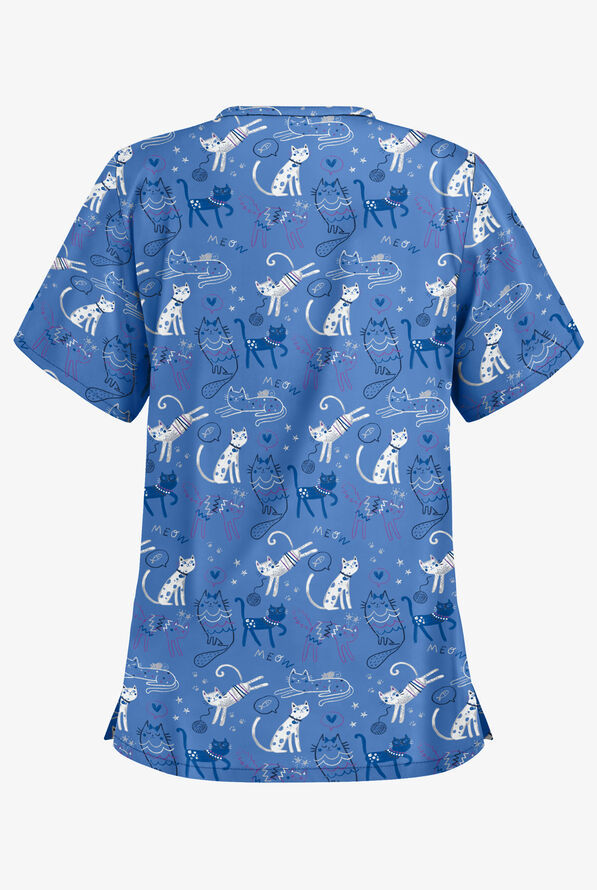 UA Buttersoft Playful Cats Ceil Women's 2-Pocket V-Neck Print Scrub Top ...