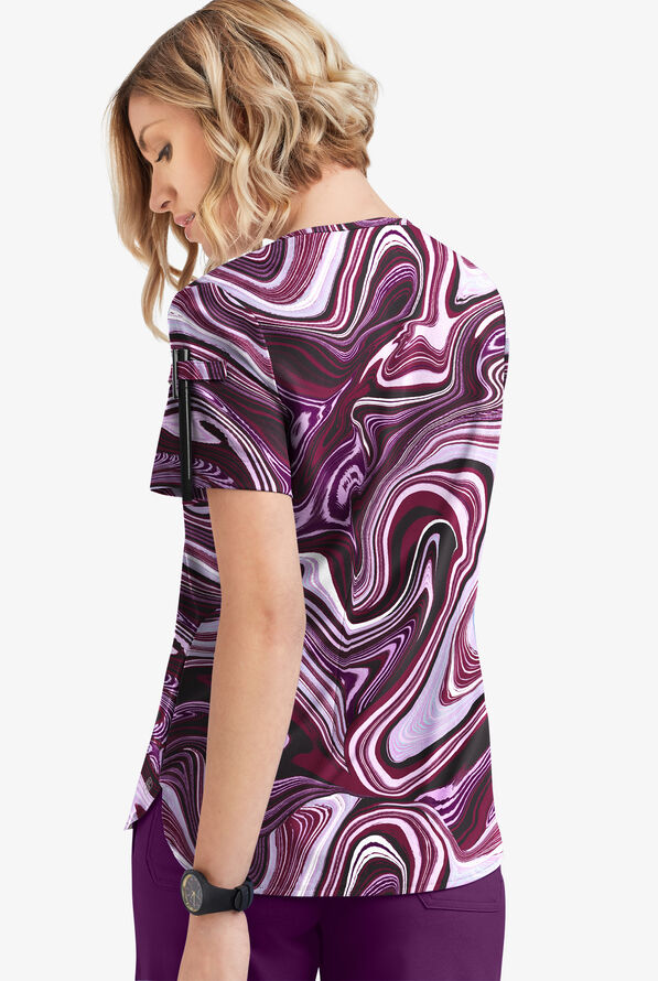 Easy STRETCH Marble Art Onyx Black Printed Women's 1-Pocket Scallop ...