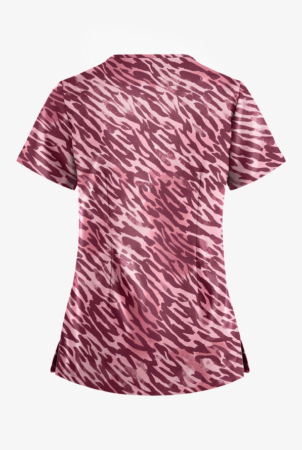 Easy STRETCH Abstract Animal Wine Women's 4-Pocket V-Neck Print Scrub ...